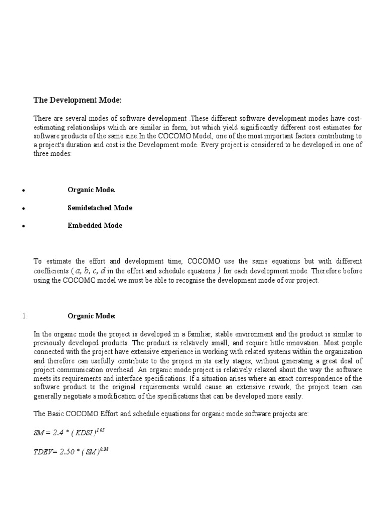 The Development Mode:: Organic Mode. Semidetached Mode Embedded Mode | PDF | Software ...