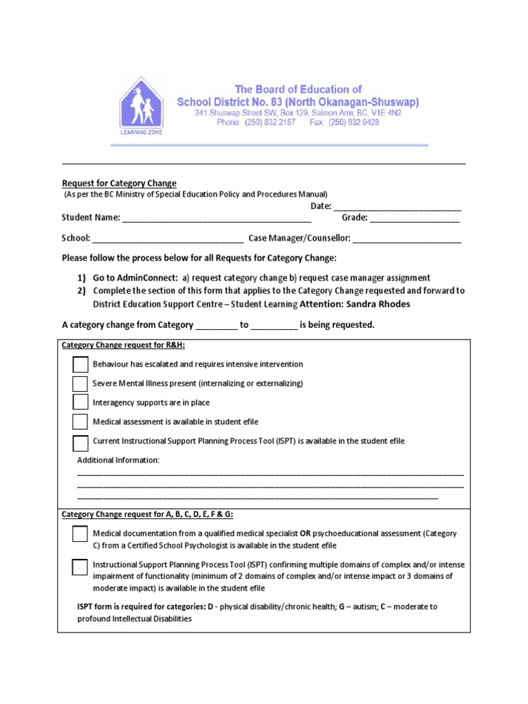 Category Change Form Fillable | PDF | School Psychology ...