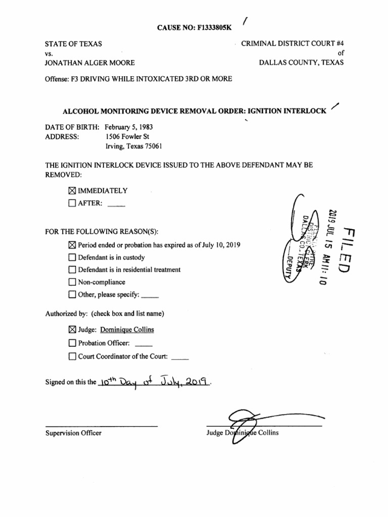 7-15-2019 - Interlock Removal Order - F1333805 | PDF