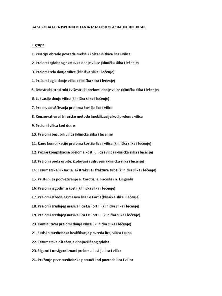 Maksilofacijalna Hirurgija Ispitna Pitanja PDF | PDF