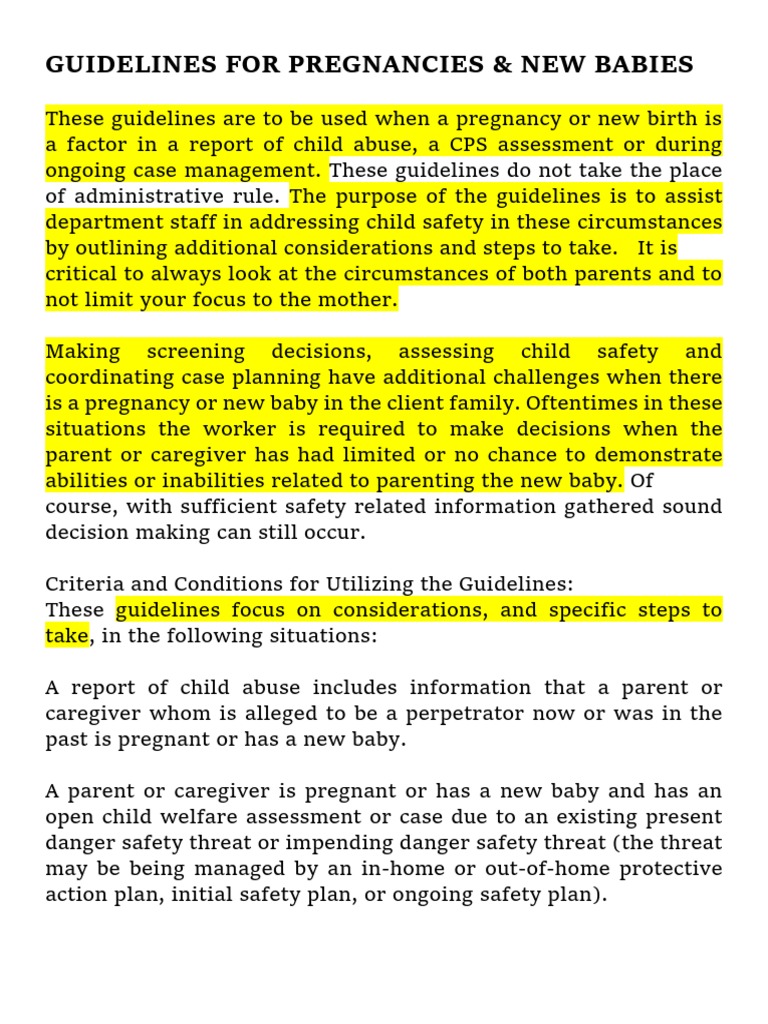 Cps Pregnancy Guidelines | PDF | Child Neglect | Child Abuse
