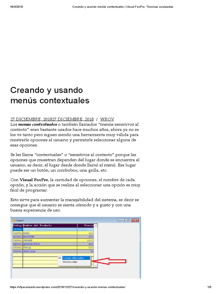 Creando y Usando Menús Contextuales - Visual FoxPro. Técnicas Avanzadas ...