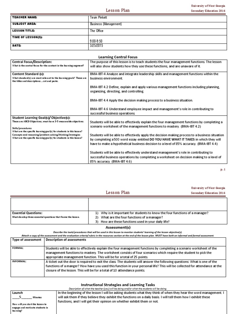 Lesson Plan: Learning Central Focus | Download Free PDF | Lesson Plan ...