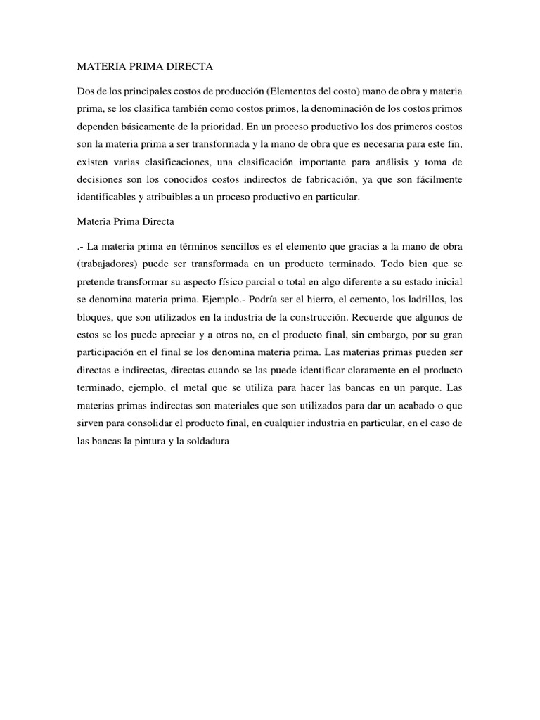Materia Prima Directa | PDF | Materia prima | El plastico