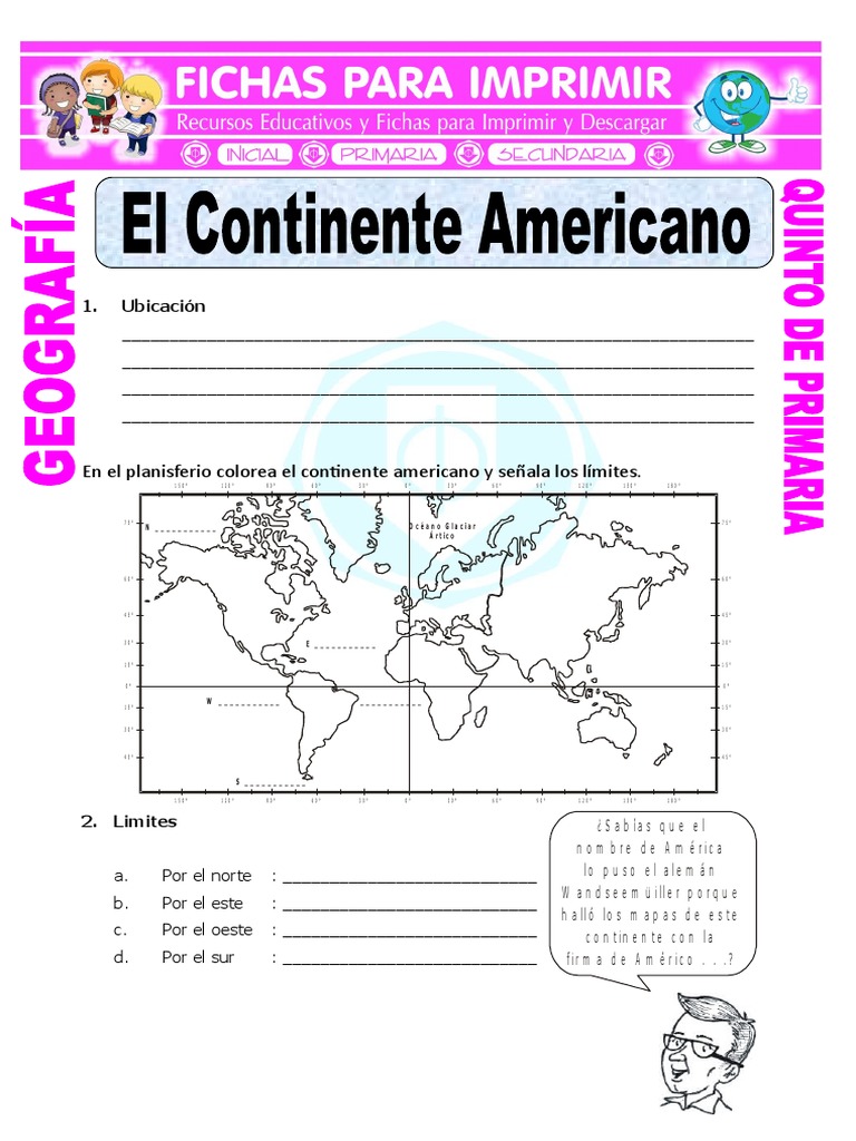 En el planisferio colorea el continente americano y señala los límites ...