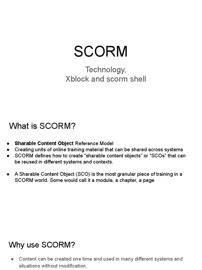 Scorm: Technology, Xblock and Scorm Shell | PDF | Art | Technology ...