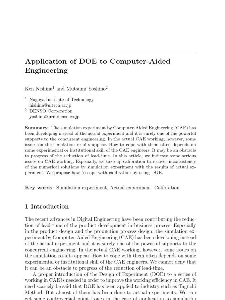 Application of DOE To CAE | PDF | Simulation | Experiment
