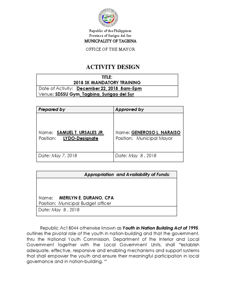 Activity Design | PDF | Government