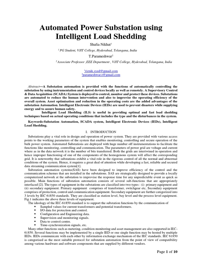 Automated Power Substation Using Intelligent Load Shedding | PDF ...
