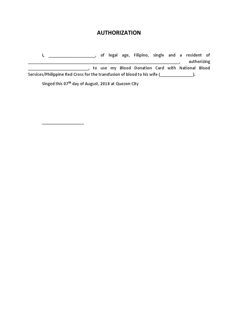 Authorization: - , To Use My Blood Donation Card With National Blood ...