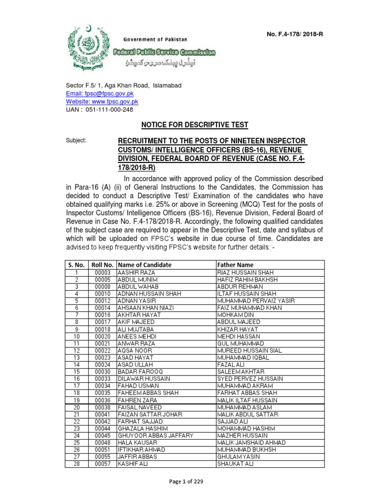 FPSC Inspector Custom Result | PDF | Sports