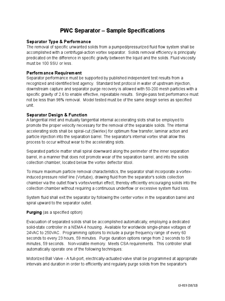 LS 023 PWC Sample Specs | PDF | Vortices | Valve