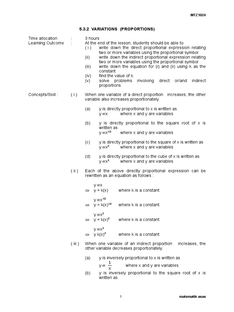 5.3.2 Variations (Proportions) | PDF | Variable (Mathematics) | Mathematical Objects