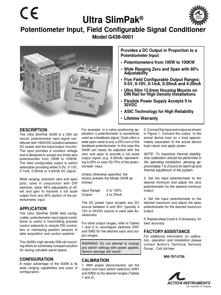 G438 Potentiometer Input Field Configurable Signal Conditioner PDF ...
