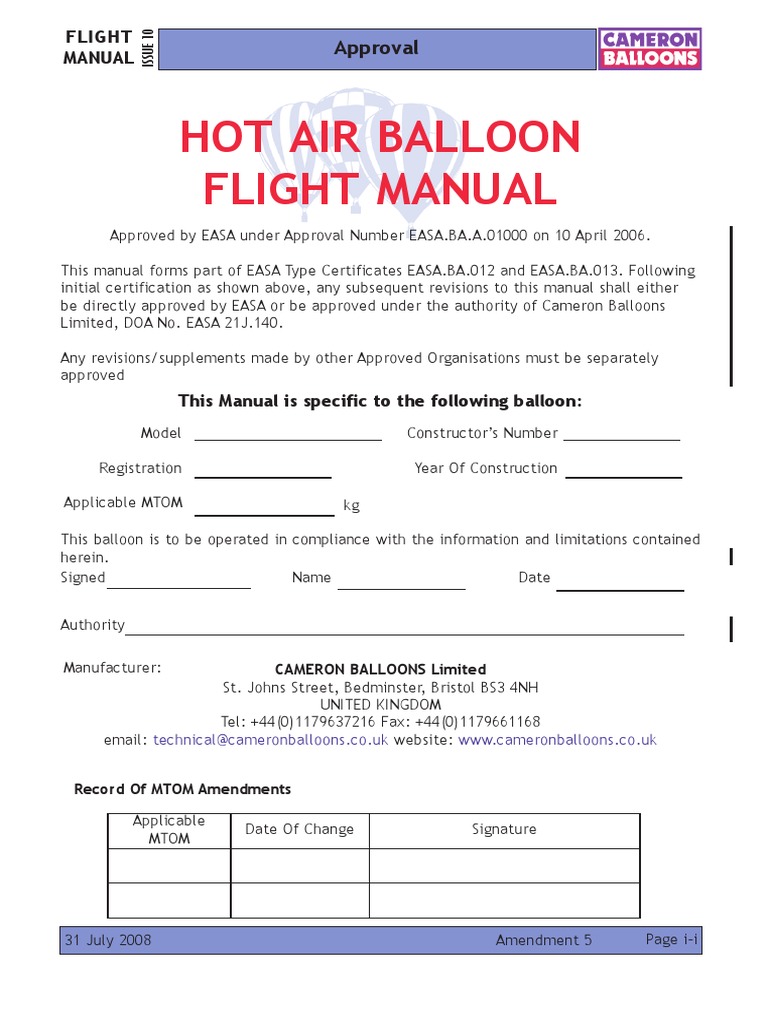 Flight Manual Balloon PDF | PDF | Aerospace | Flight