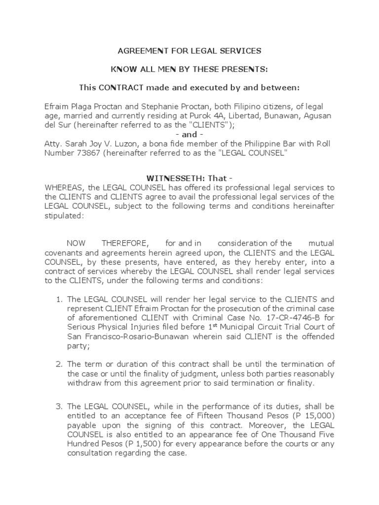 Agreement For Legal Services | PDF | Attorney's Fee | Lawyer