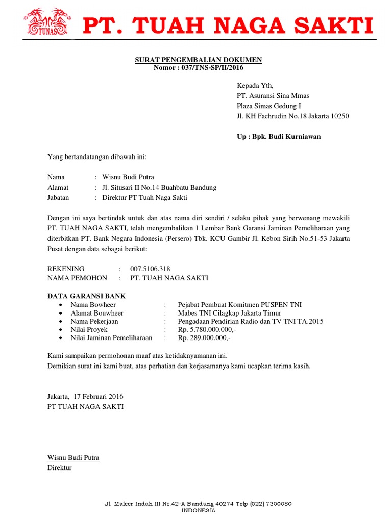 Surat Pengembalian Dokumen | PDF