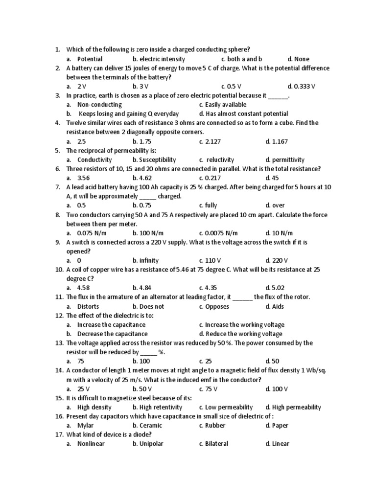 Quiz - Ee | PDF | Electrical Resistance And Conductance | Inductance
