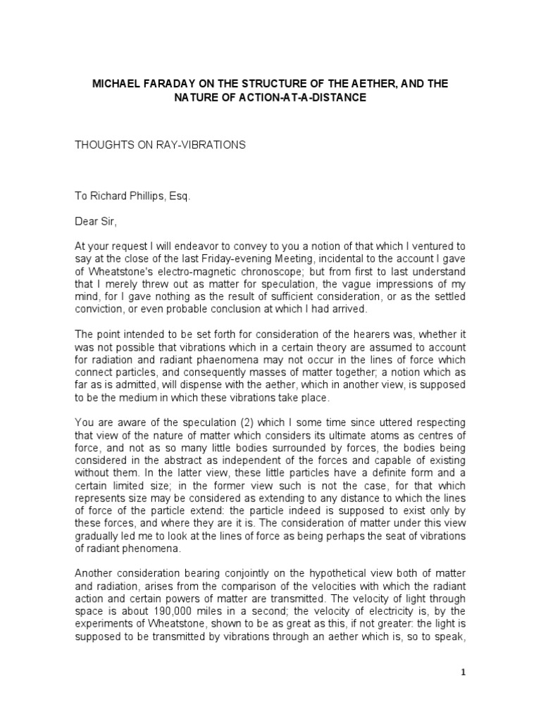 Michael Faraday On The Structure of The Aether | PDF | Matter ...