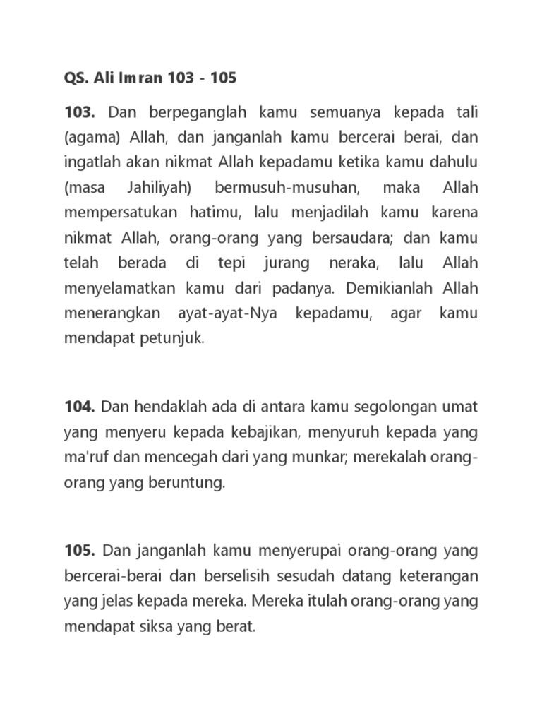 QS Ali Imran 103-105 | PDF