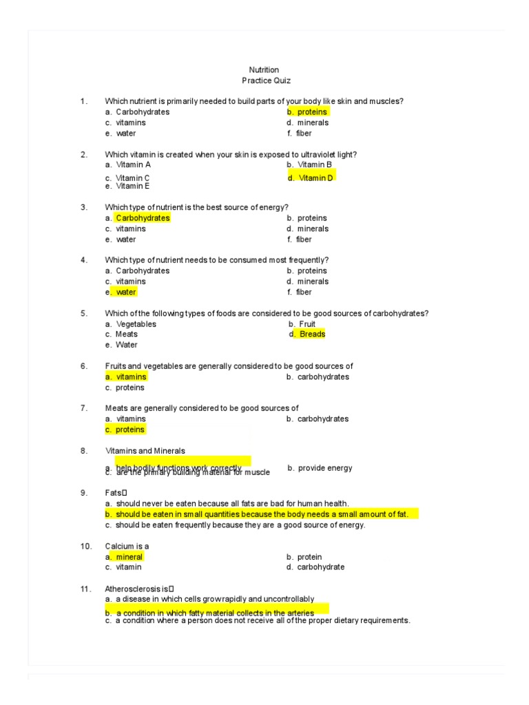 Nutrition Practice Quiz: Test Your Knowledge | PDF | Vitamin | Nutrients