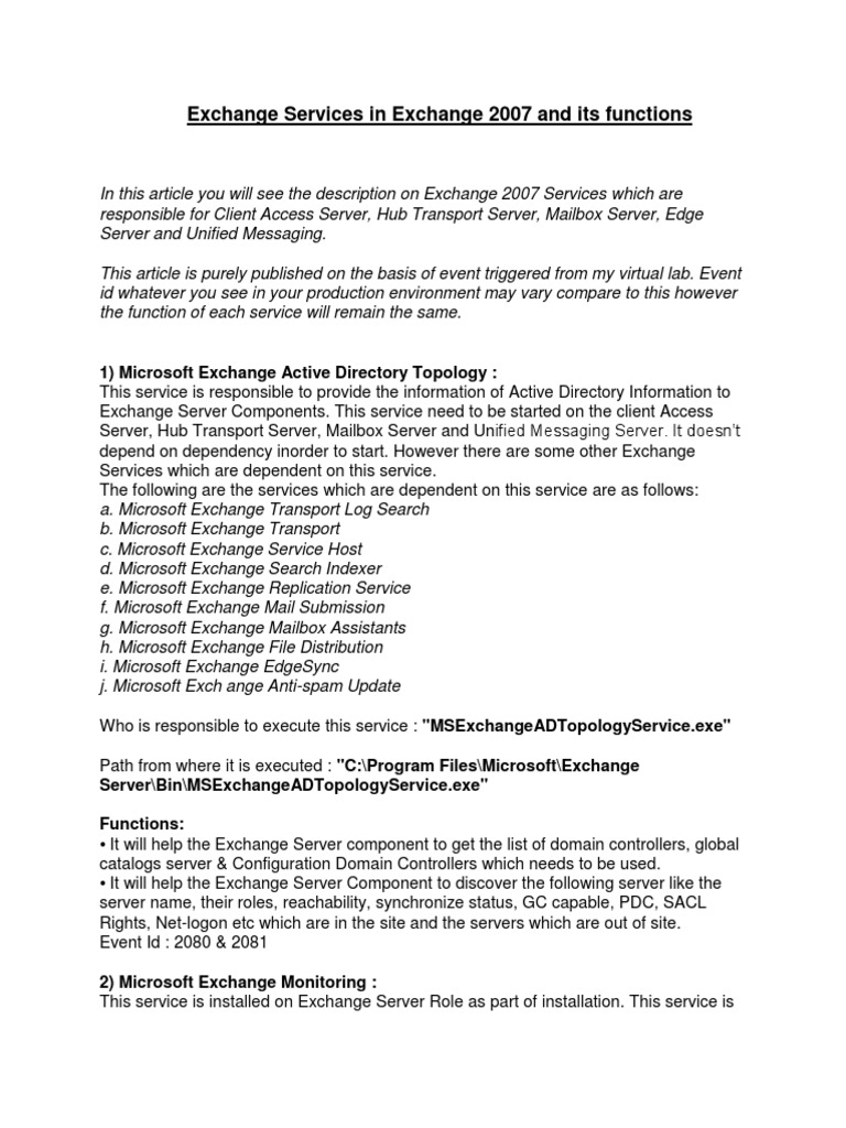 Exchange 2007 Roles - Responcibilities | PDF | Microsoft Exchange ...
