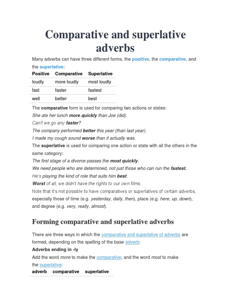 Comparative and Superlative Adverbs | PDF | Adverb | Syntactic ...