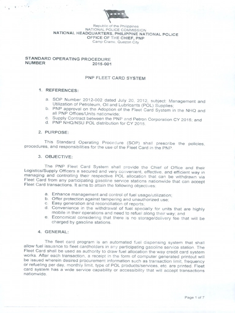 4 SOP 2015-001 PNP Fleet Card System | PDF