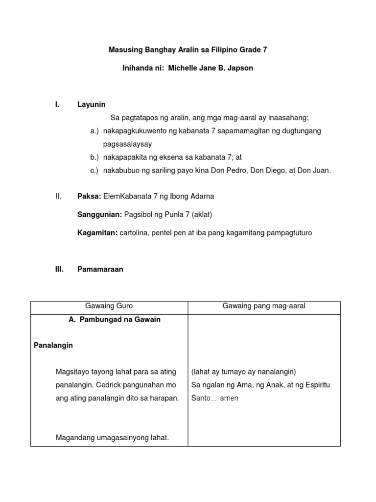 Masusing Banghay Aralin Sa Filipino Grade 9 | PDF