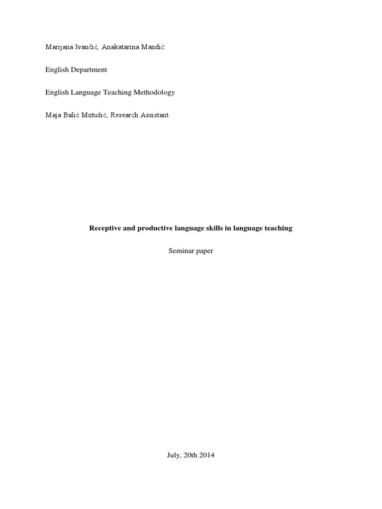 Receptive and Productive Language Skills | PDF | Language Education ...