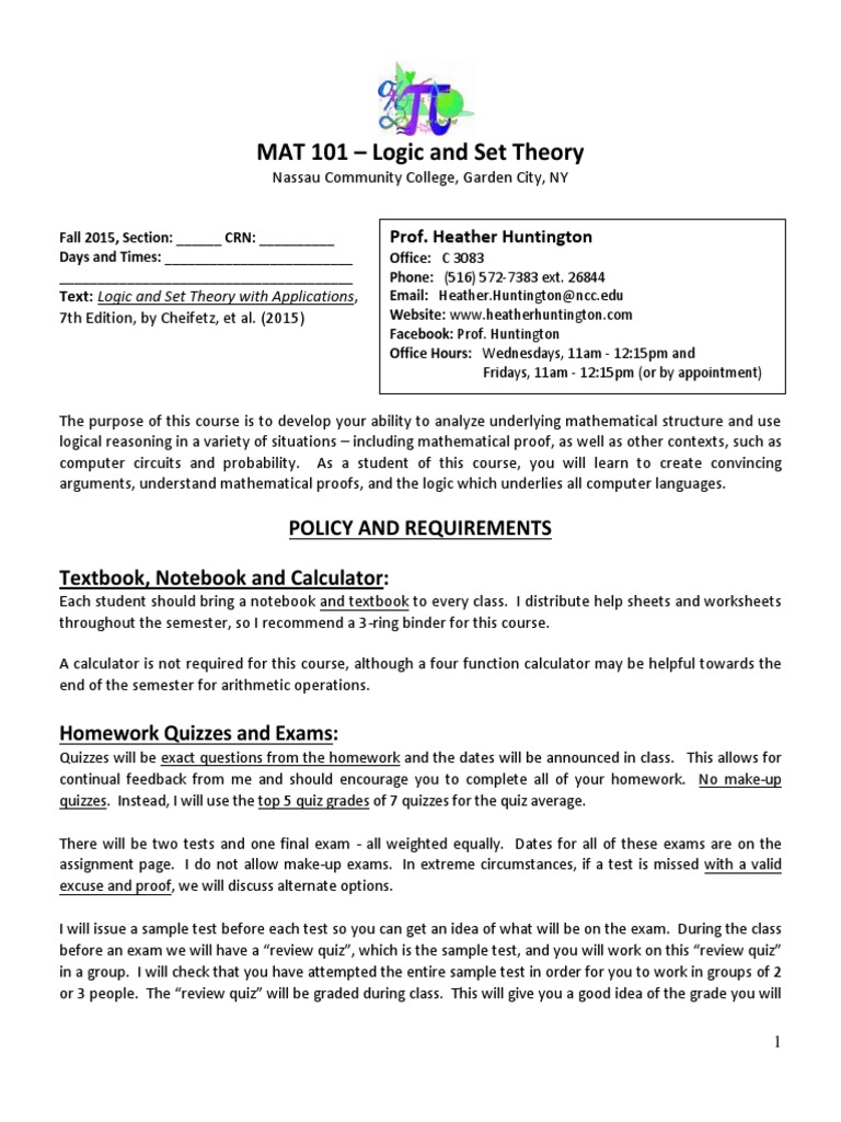 Mat 101 Syllabi Fall 2015 Pdf Quiz Test Assessment