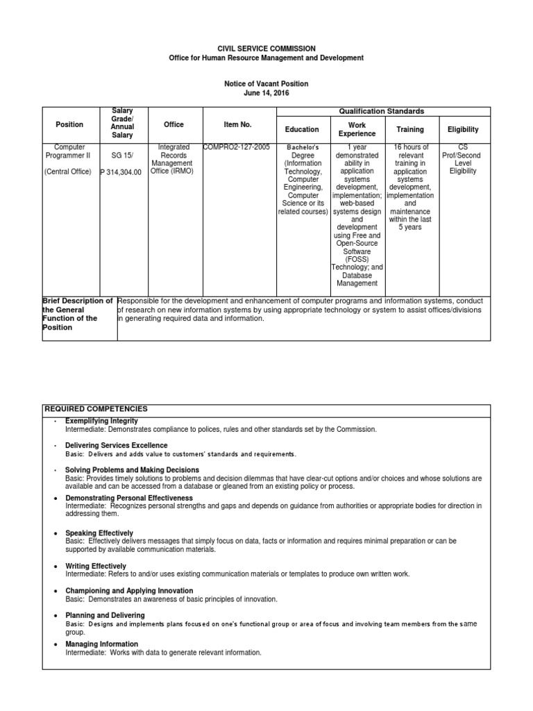 Qualification Standards: Civil Service Commission Office For Human ...