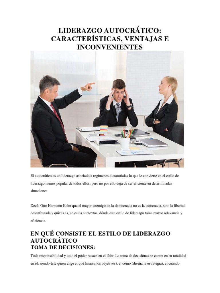 Liderazgo Autocrático | PDF | Liderazgo | Toma de decisiones