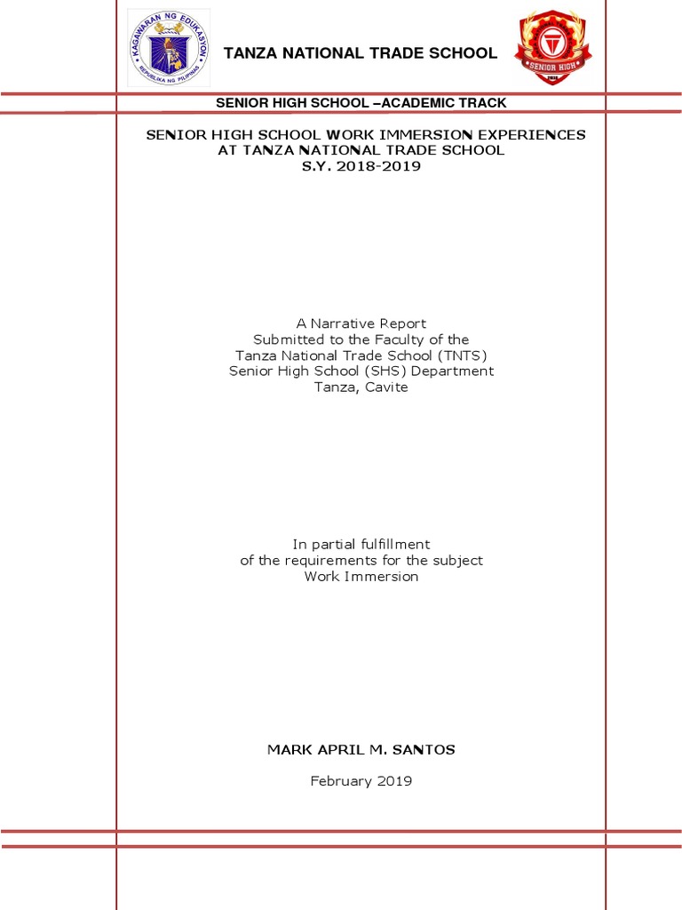 Senior High School Work Immersion Experiences | PDF | Learning | Behavior Modification