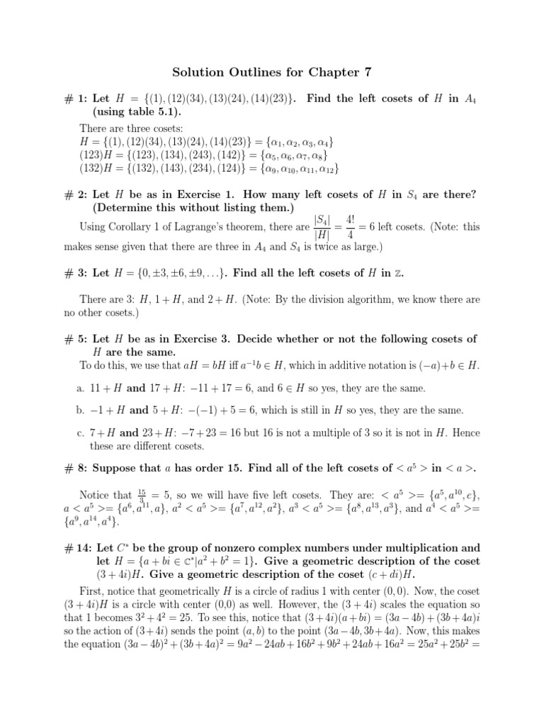 Solution Outlines For Chapter 7 | PDF | Group (Mathematics) | Group Theory