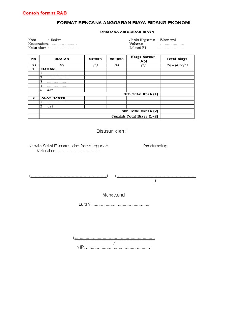 Contoh Format Rab Format Rencana Anggara | PDF | Seni | Komputer