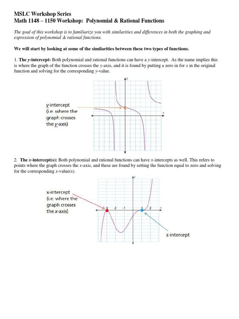 Polynomial & Rational Functions Workshop | PDF | Factorization | Asymptote