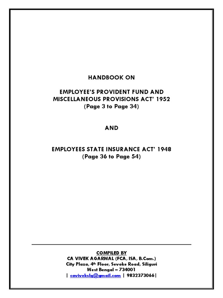 Handbook On EPF and ESI CA Vivek Agarwal | PDF | Pension | Employment