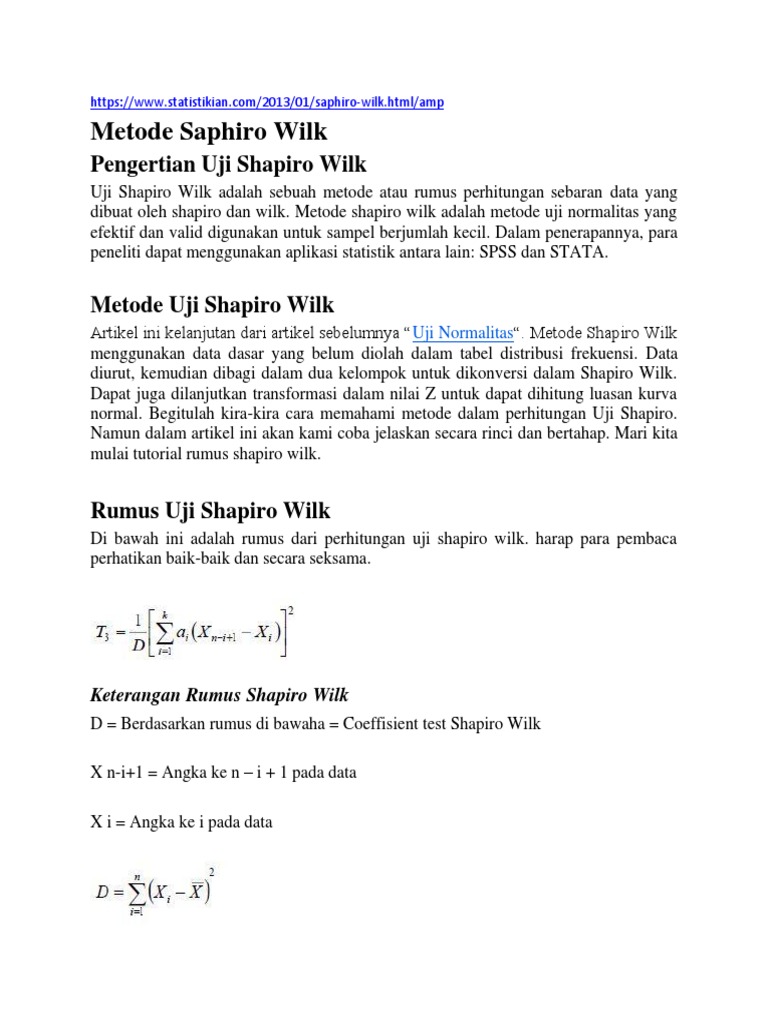 Rumus dan Syarat Uji Shapiro Wilk | PDF | Pengembangan Diri