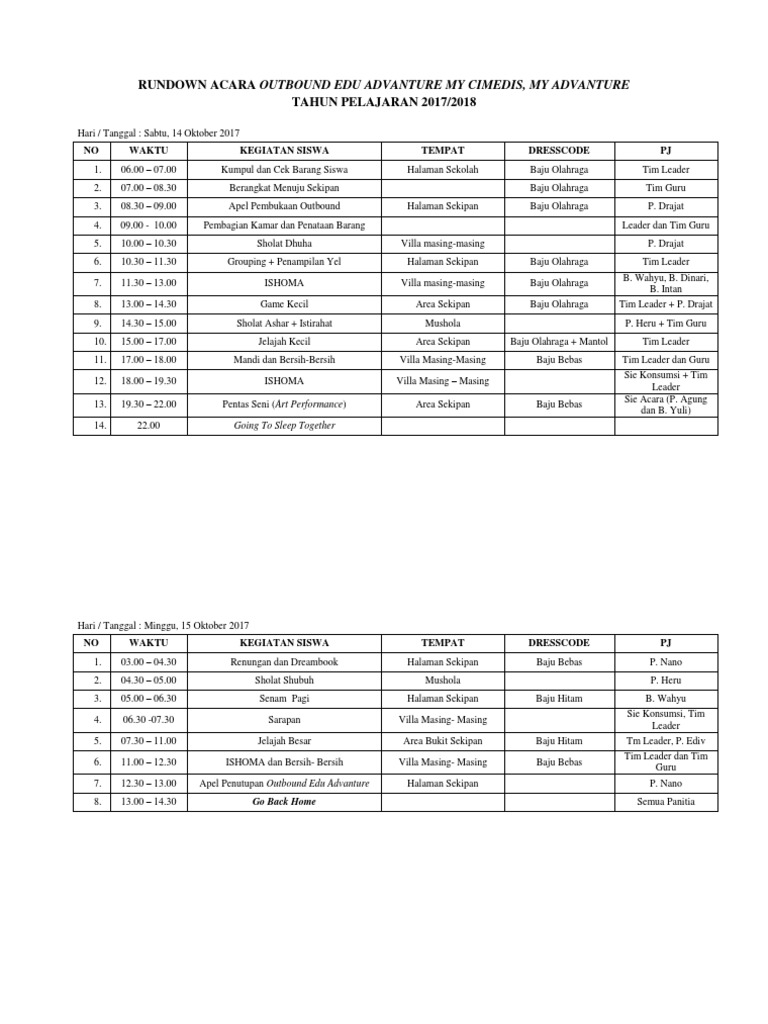 Rundown Acara Outbound Edu Advanture | PDF