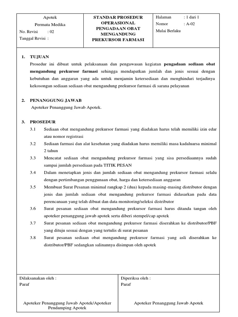 SPO Pengadaan Sediaan Obat Mengandung Prekursor Farmasi | PDF