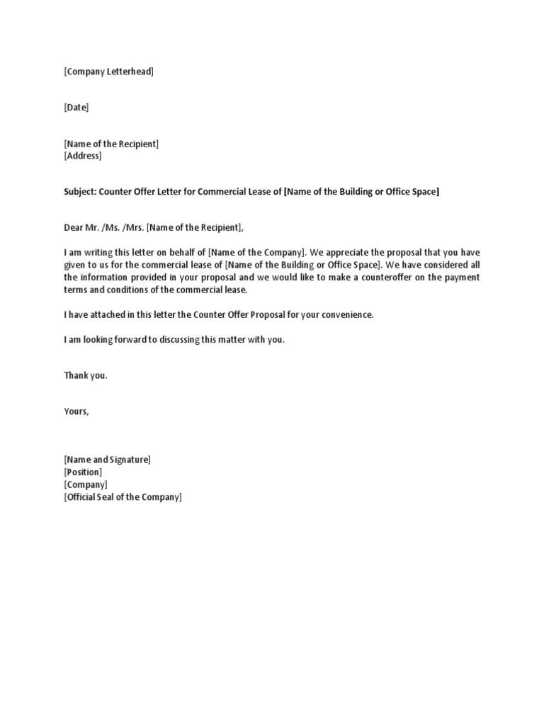 COUNTER OFFER Sample Letter | PDF