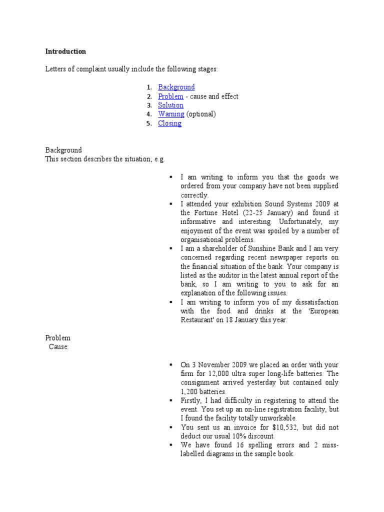 Background Problem Solution Warning Closing | PDF | Complaint