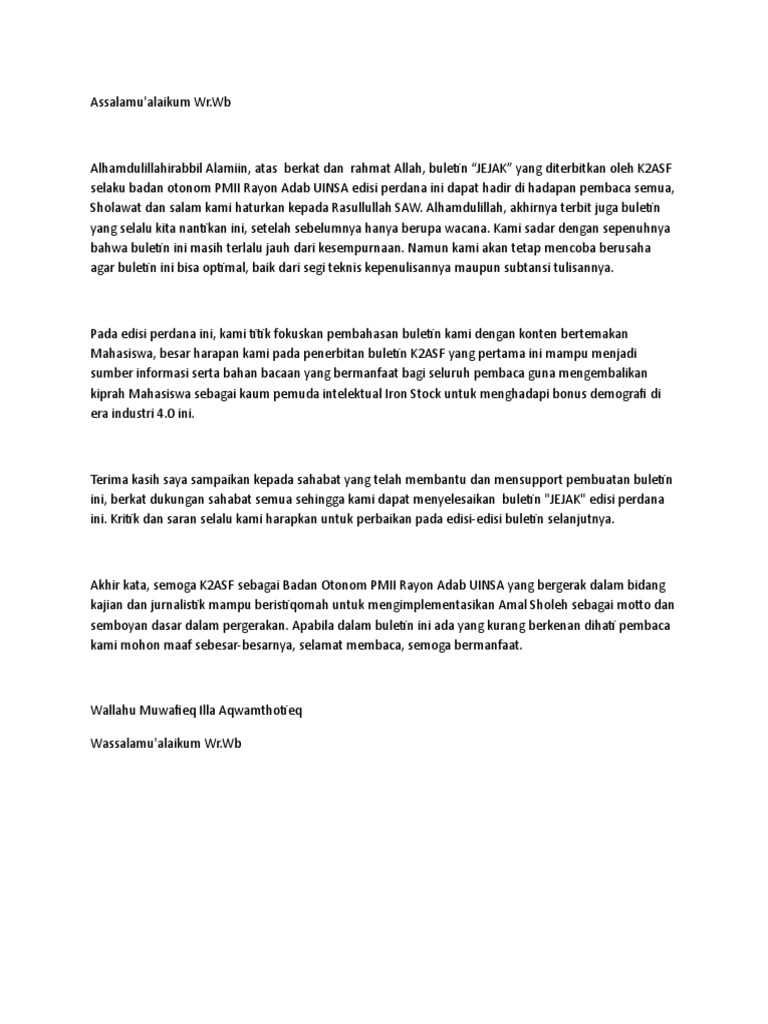 Contoh Kata Sambutan | PDF