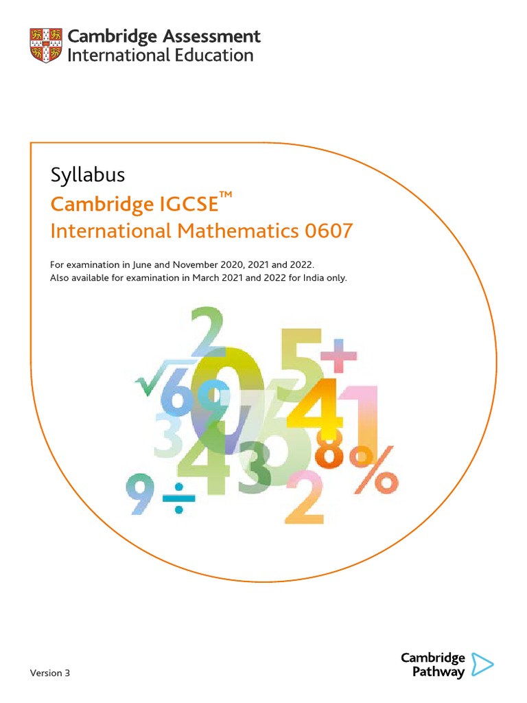 Syllabus: Cambridge IGCSE International Mathematics 0607 | PDF | Circle | Angle