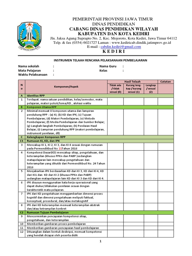Instrumen Telaah RPP | PDF
