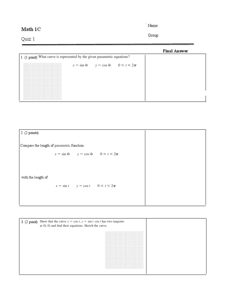 Math 1C Quiz 1 | PDF