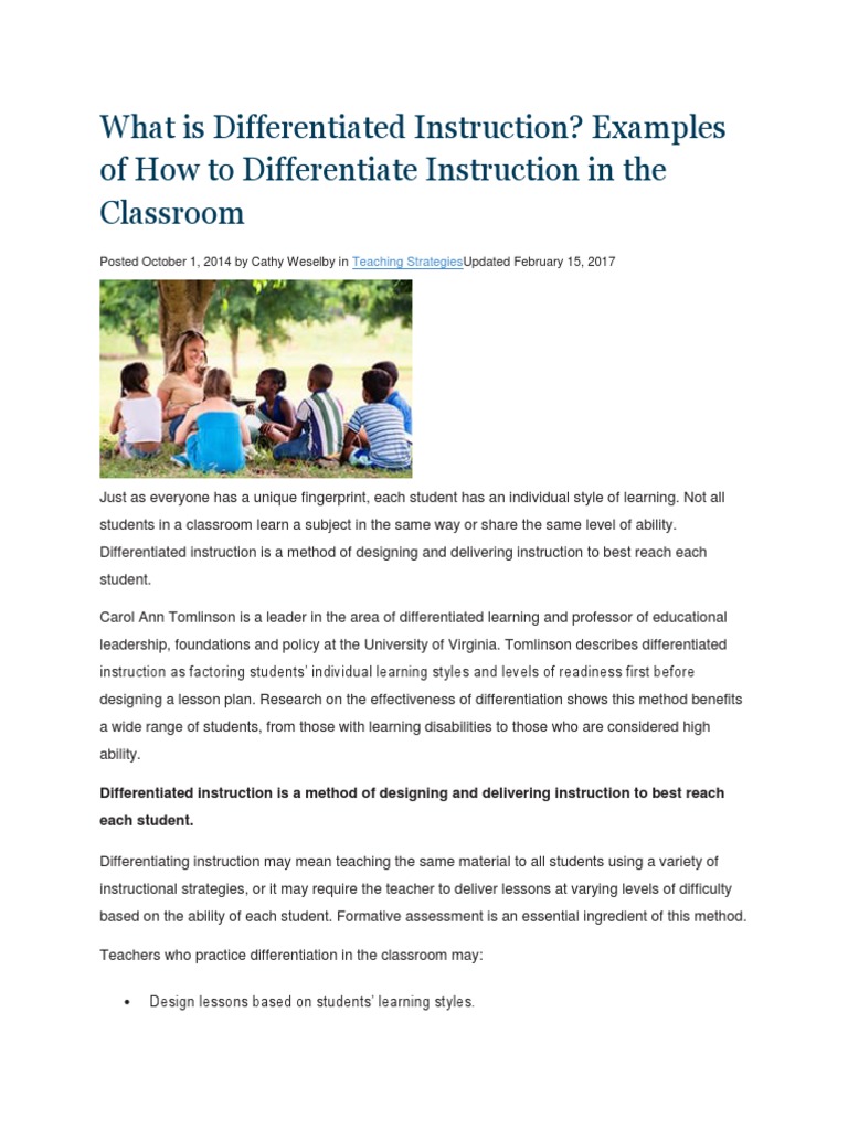 Differentiated Instruction in the Classroom | PDF | Differentiated ...