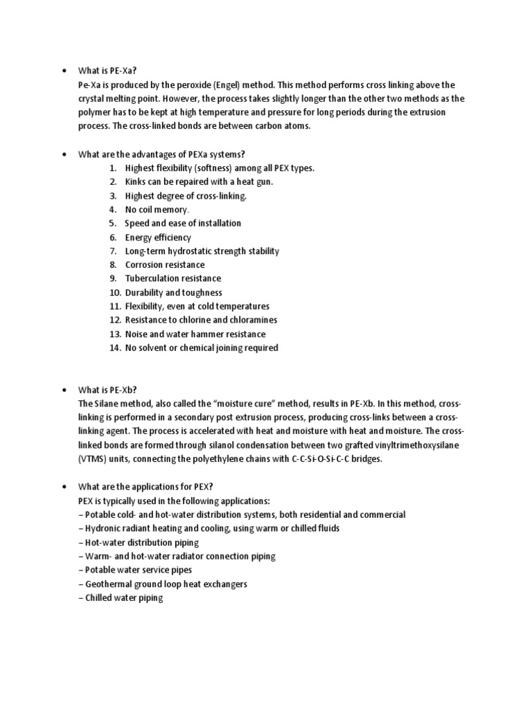 PEXa, PEXb, PERT - Advantages - Process | PDF | Materials Science | Nature