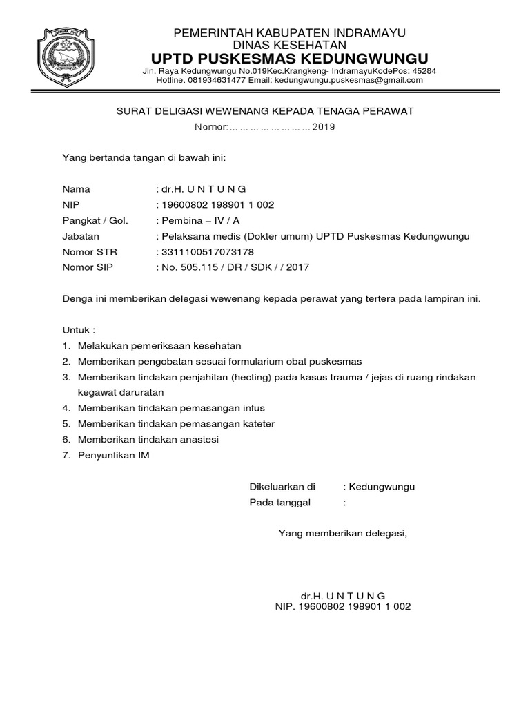 Surat Delegasi Wewenang Dokter Ke PERAWAT | PDF